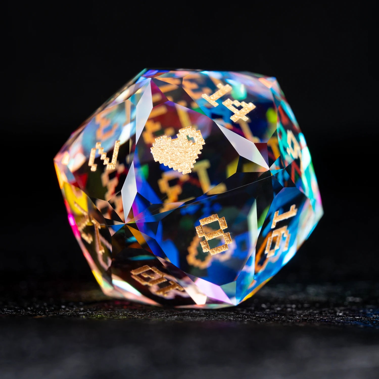 Life Is a Game Multi-faceted Prism Glass Engraved Dice Set DragonStone